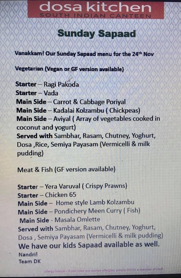 Menu at Dosa Kitchen restaurant, Newcastle upon Tyne, 7 Osborne Rd