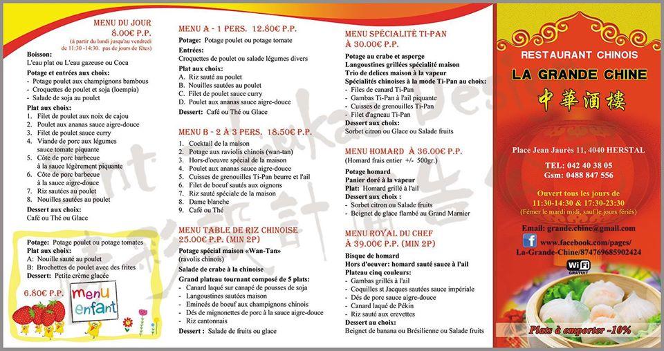 Menu au La Grande Chine, Herstal