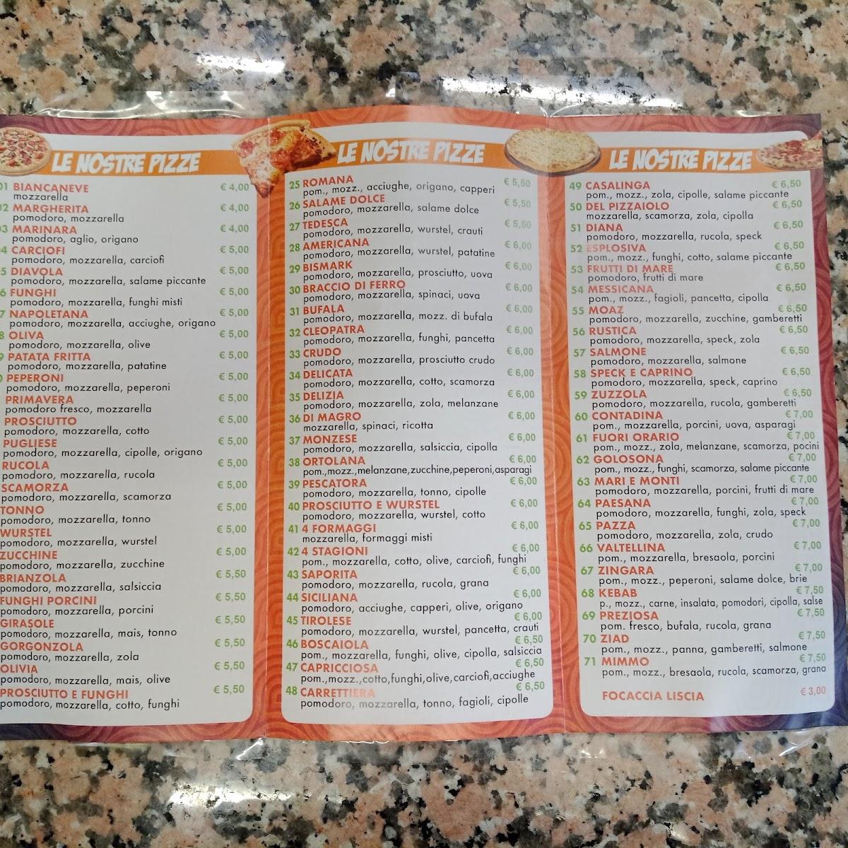 Menu da Pizzeria da Mimmo, Seregno