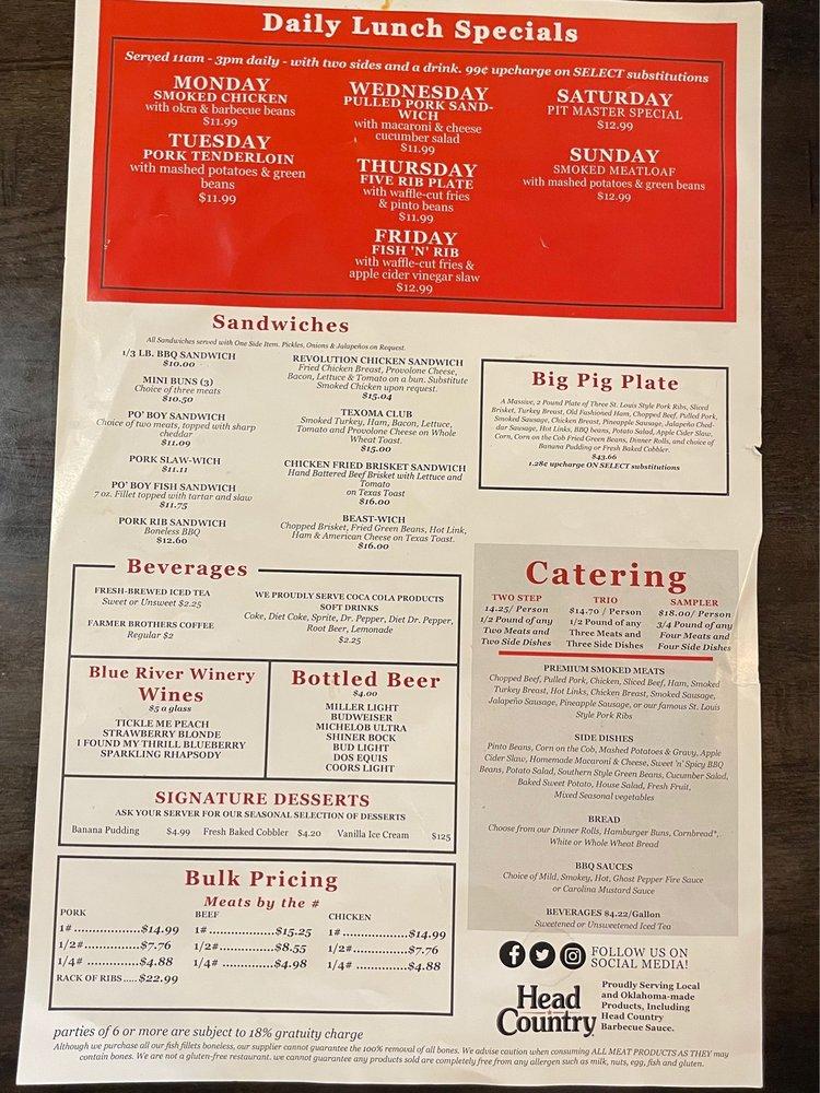 Menu at Main Street Barbecue, Durant