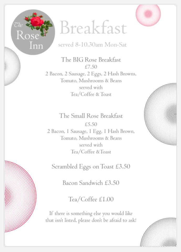 Menu at Rose Inn pub & bar, Southminster, Burnham Road