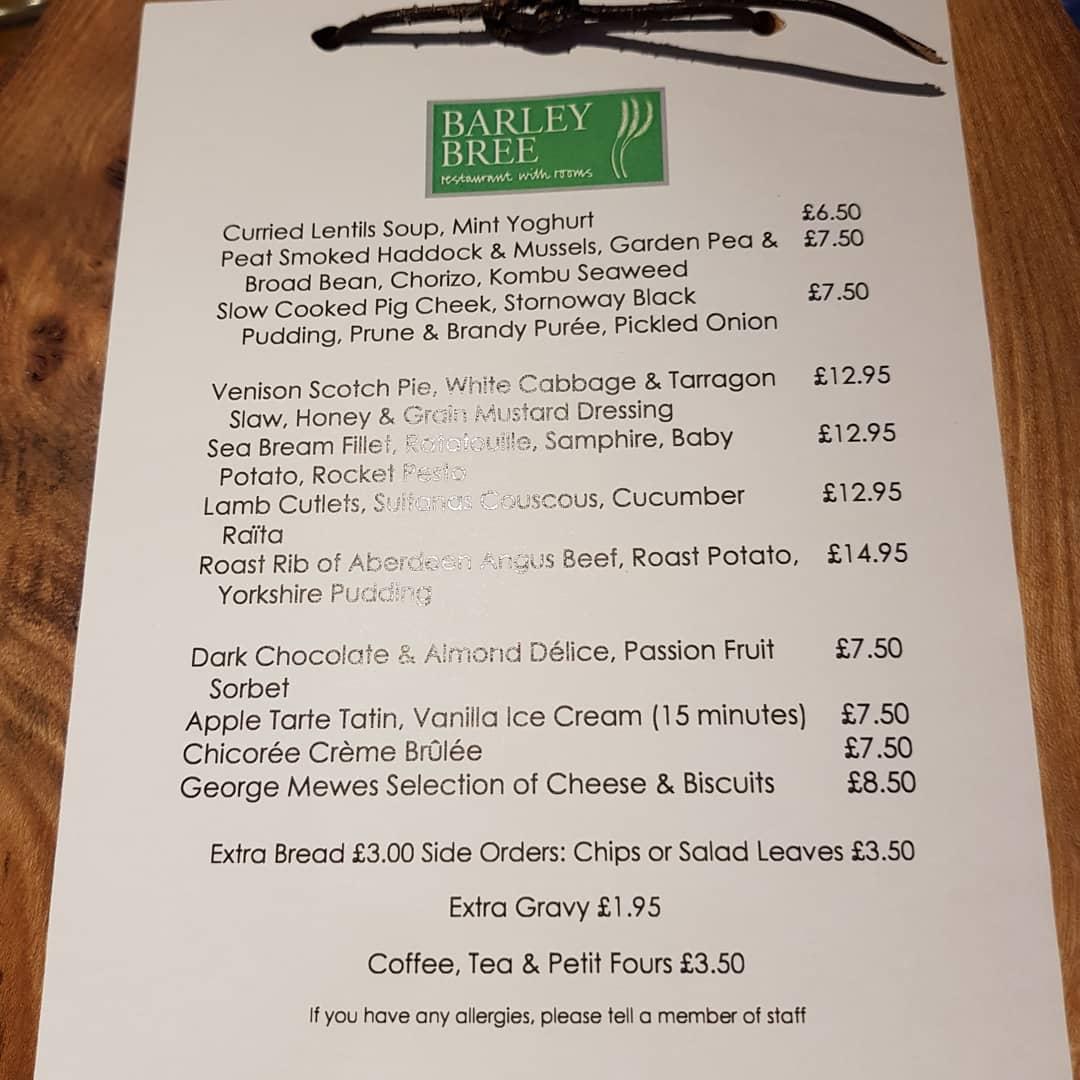 Menu at Coorie Inn Restaurant and Rooms, Muthill