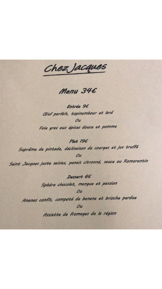 Menu au Chez Jacques pub et bar, Bracieux