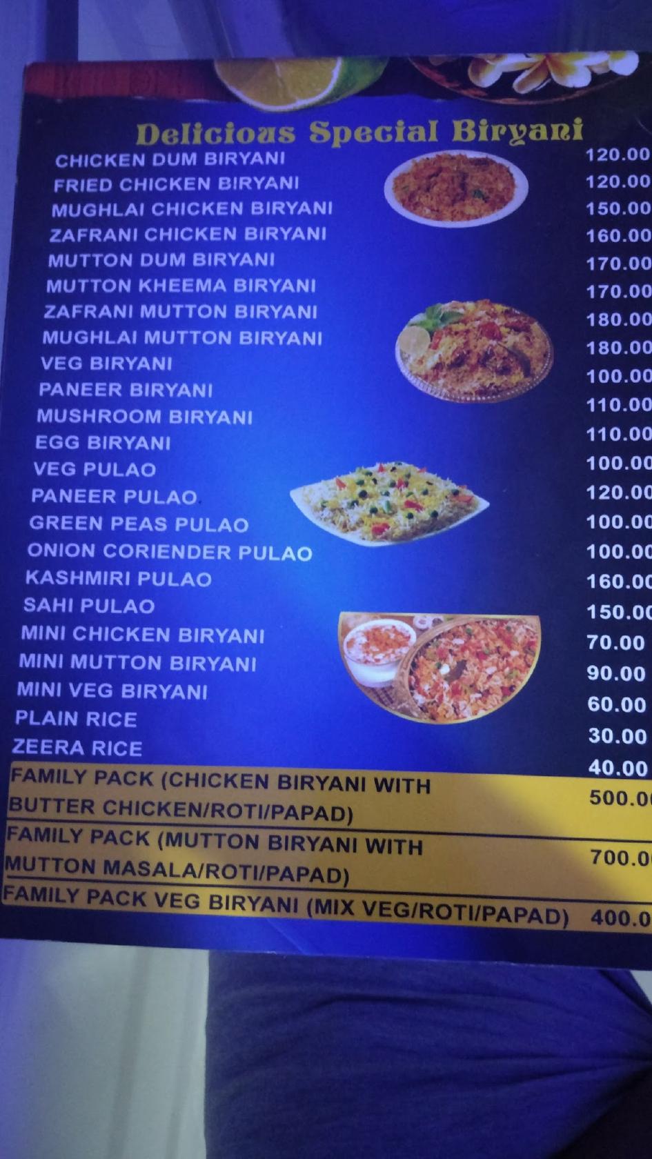 Menu at Delicious Biryani Restaurant, Burla