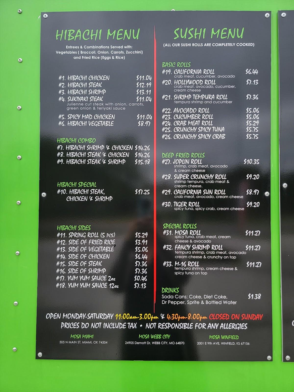 Menu at MOSA Hibachi & Sushi Japanese Express Webb City restaurant ...