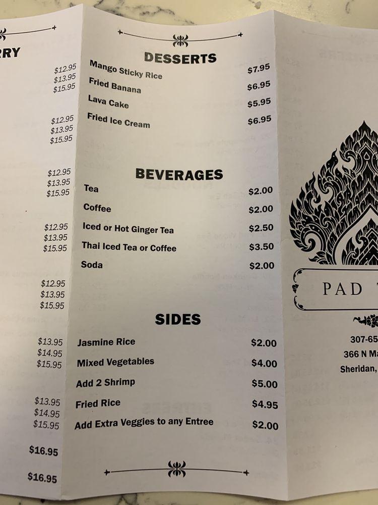 Menu at Pad Thai Restaurant, Sheridan