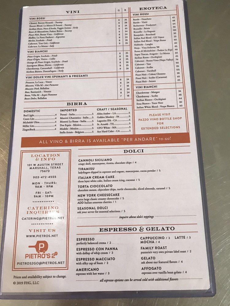 Menu at Pazzeria by Pietro's pizzeria, Marshall