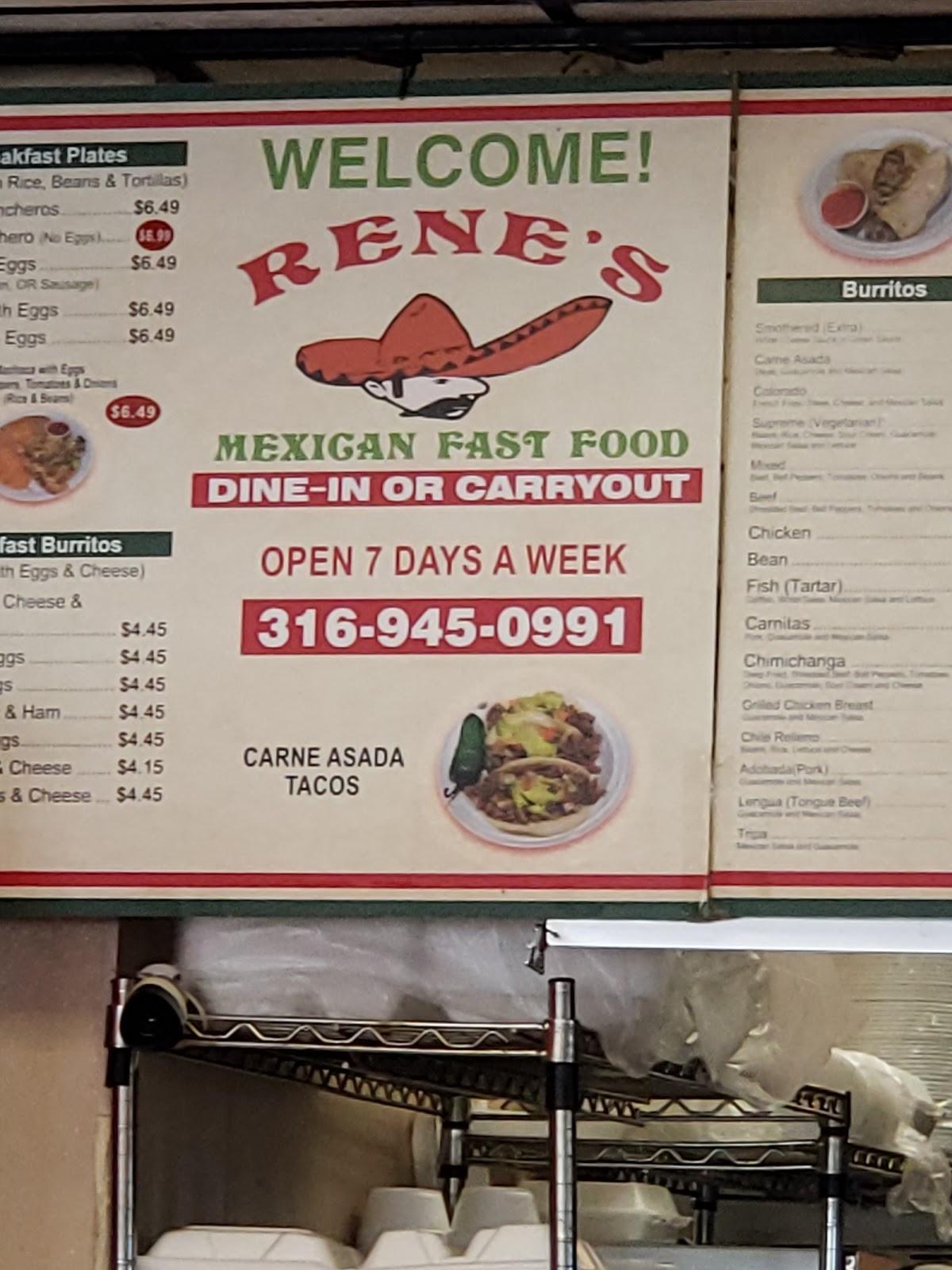 Menu at Rene's Restaurant, Wichita