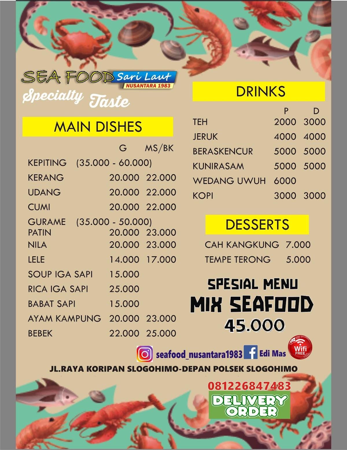 Menu at SARI LAUT NUSANTARA 1983 restaurant, Jatiroto