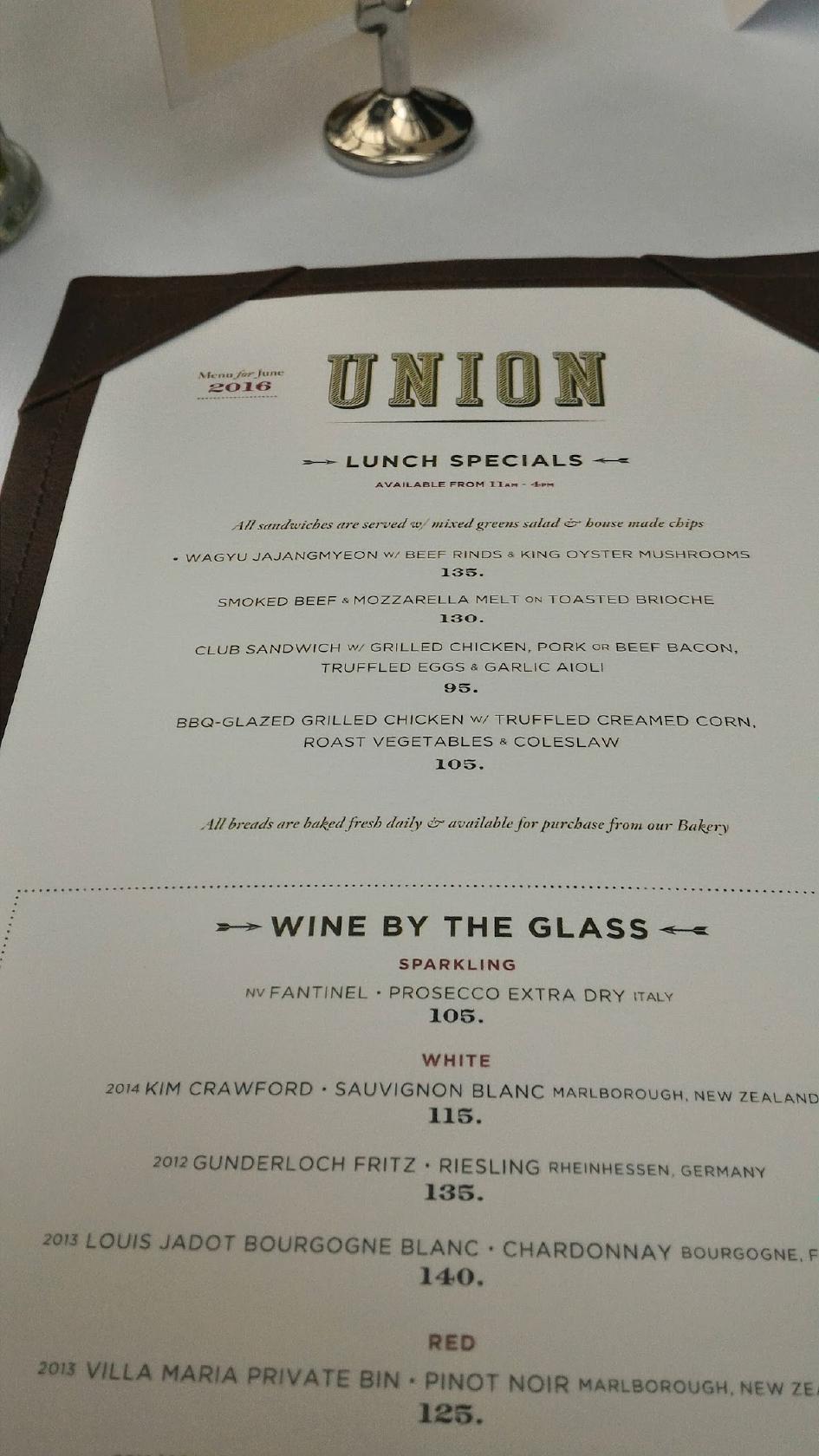 Menu at Union Brasserie, Bakery & Bar, Central Jakarta, Plaza Senayan ...