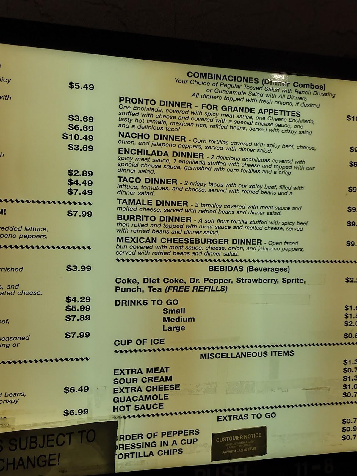 Menu at Charro's Mexican Food restaurant, Pine Bluff