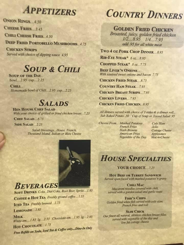 Menu at Hen House Family Restaurant, Mahomet, 74 interstate Route 74