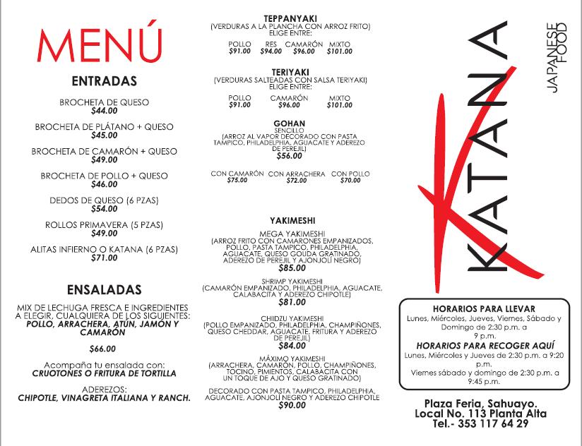 Carta del restaurante Katana sushi & teppanyaki plaza feria, Sahuayo ...