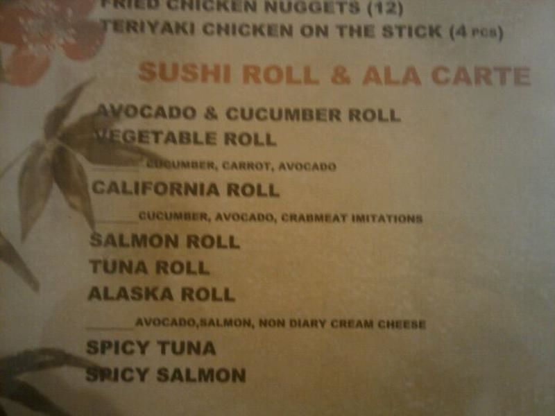 Menu at Kosher Tokyo Hibachi restaurant, Springfield Township