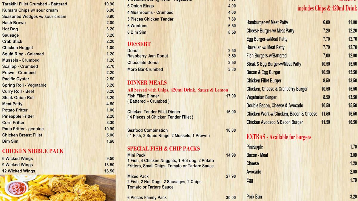 Menu at Zhou’s kitchen restaurant, Wellington