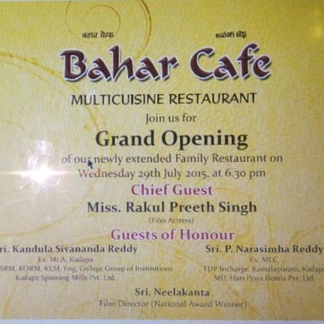 Menu at Bahar Cafe, Hyderabad, Kukatpally Housing Board Road
