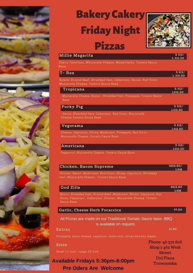 Menu at Bakery Cakery, Kearneys Spring, 462 West St