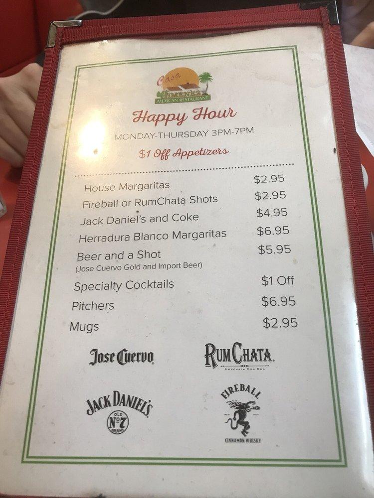 Menu at Casa Jimenez restaurant, Fontana