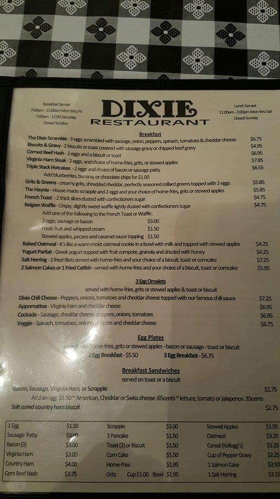 Menu at Dixie Restaurant, Petersburg