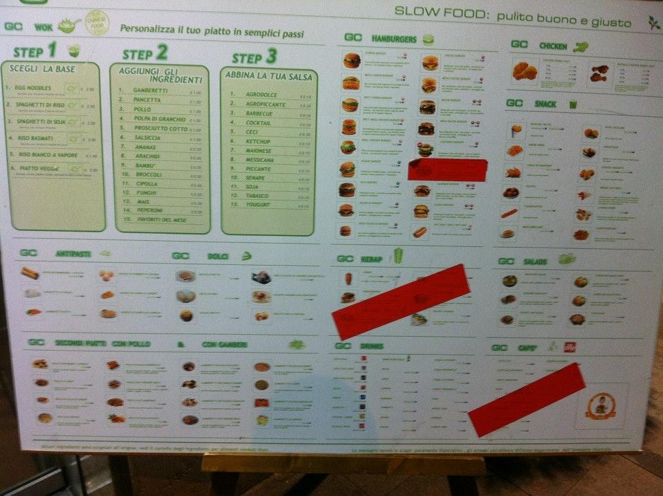 Menu at Yes Food · San Lorenzo fast food, Rome, Via Tiburtina