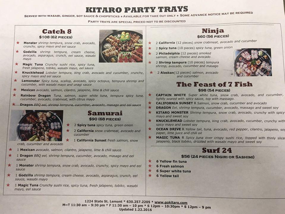 Menu at KITARO GRILL & SUSHI LOUNGE restaurant, Lemont
