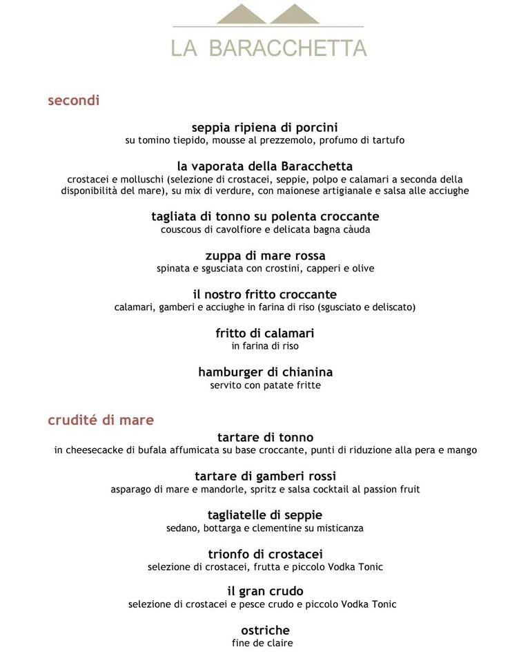 Menu da La Baracchetta Noli, Noli