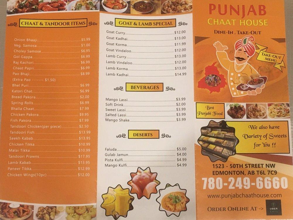 Menu at Punjab Chaat House restaurant, Edmonton