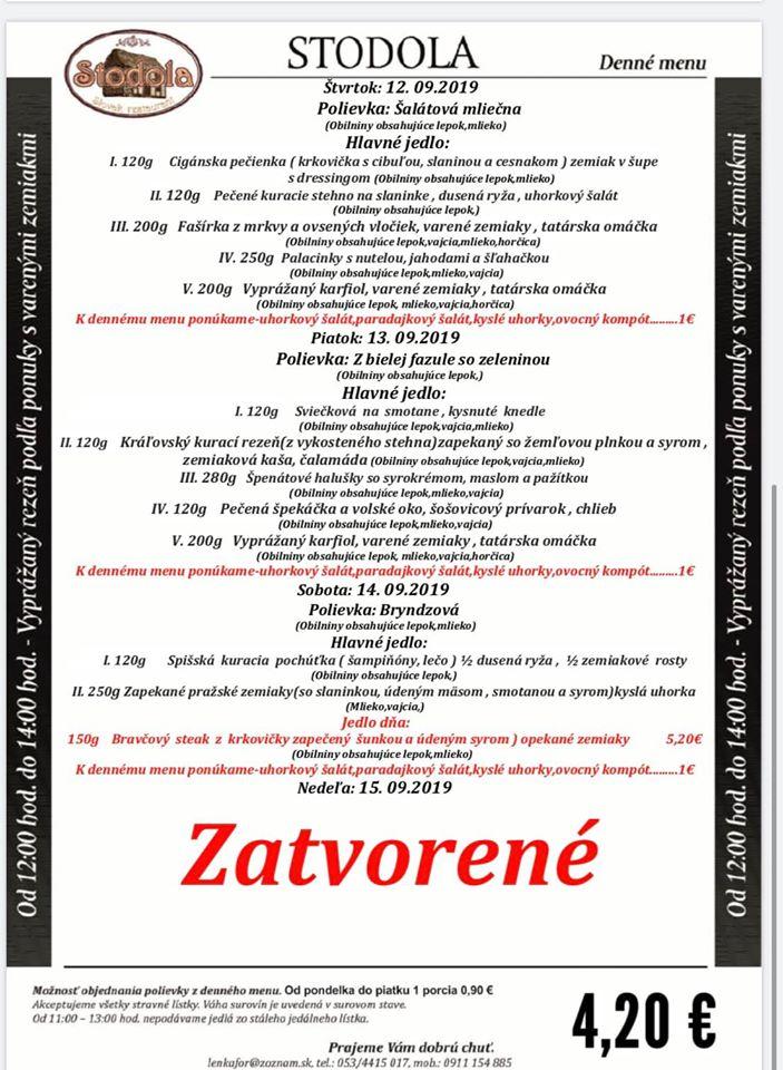 Menu at Restauracia Stodola SNV Spisska Nova Ves pub & bar, Spišská ...