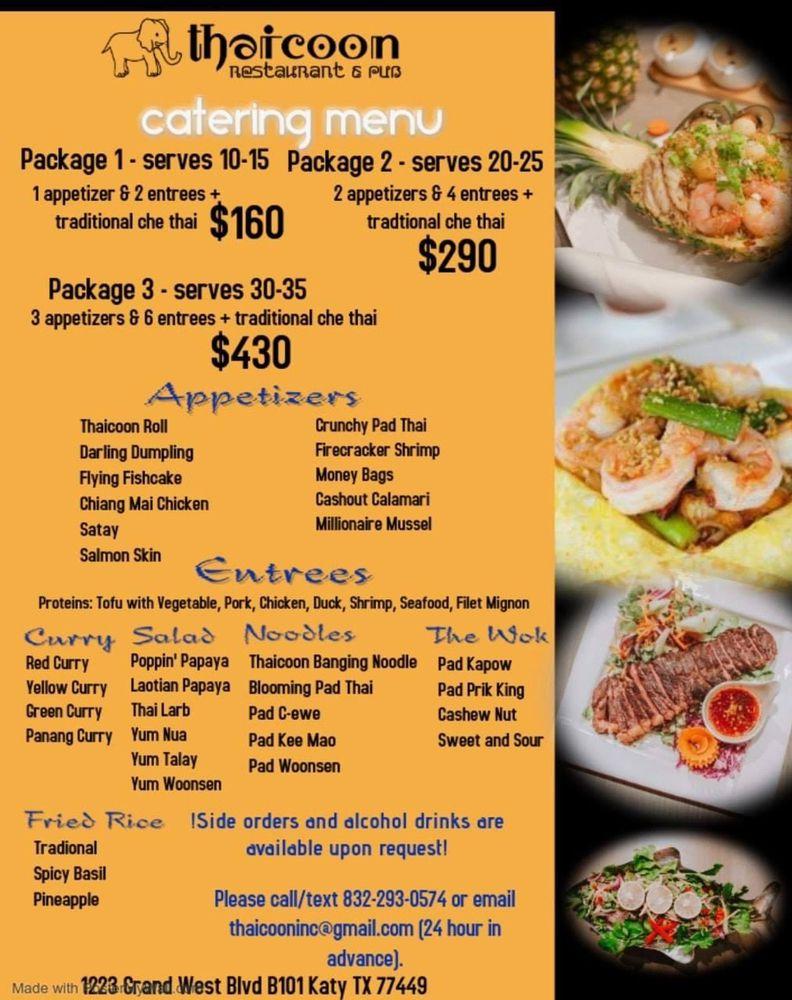 Menu at Thaicoon Restaurant and Pub, Katy