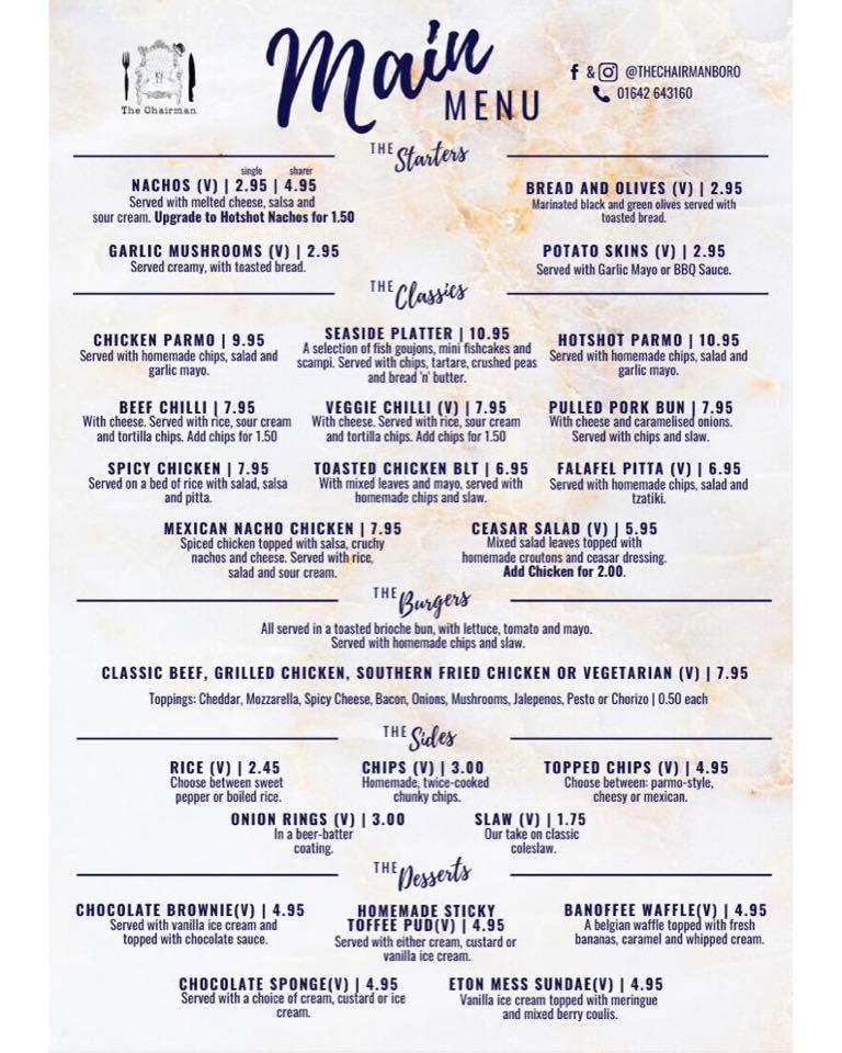 Menu at The Chairman pub & bar, Middlesbrough