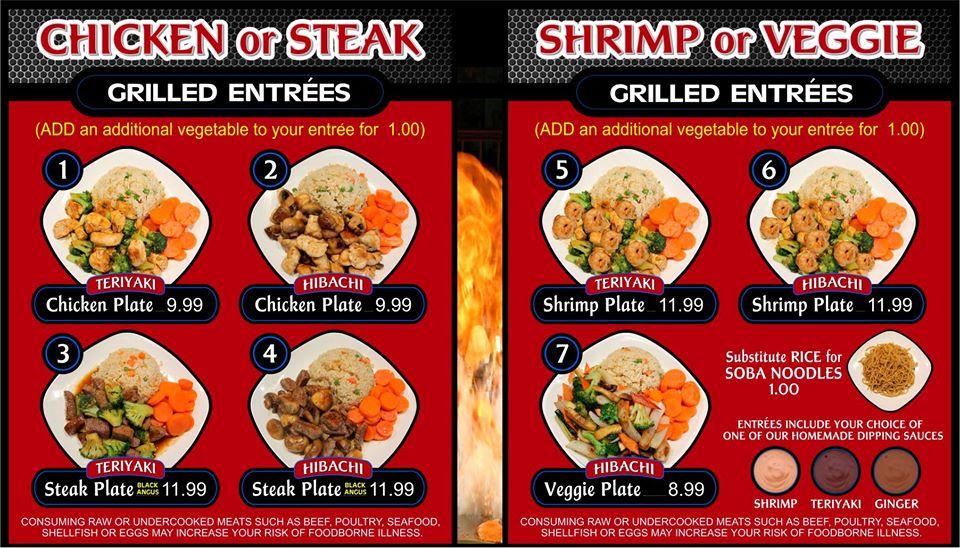 Menu at Nagano Japanese Grill restaurant, Sevierville