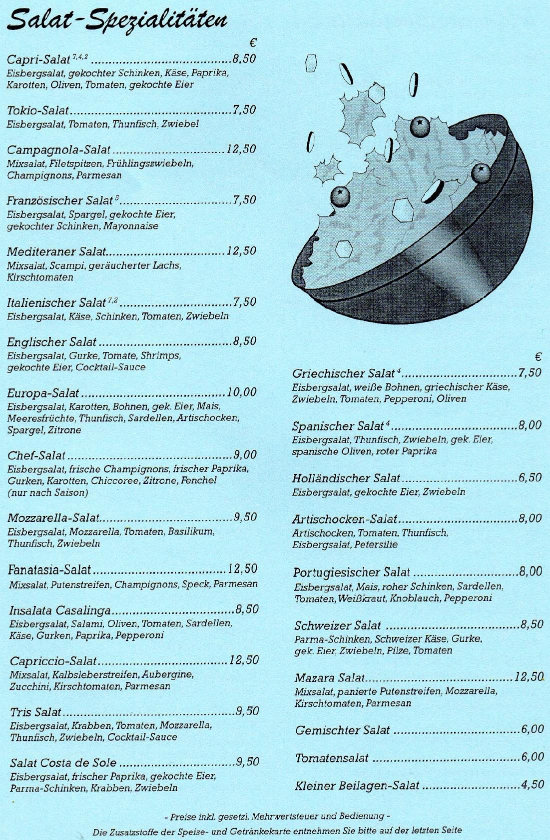 Speisekarte von Ristorante Bella Capri pizza, Hockenheim