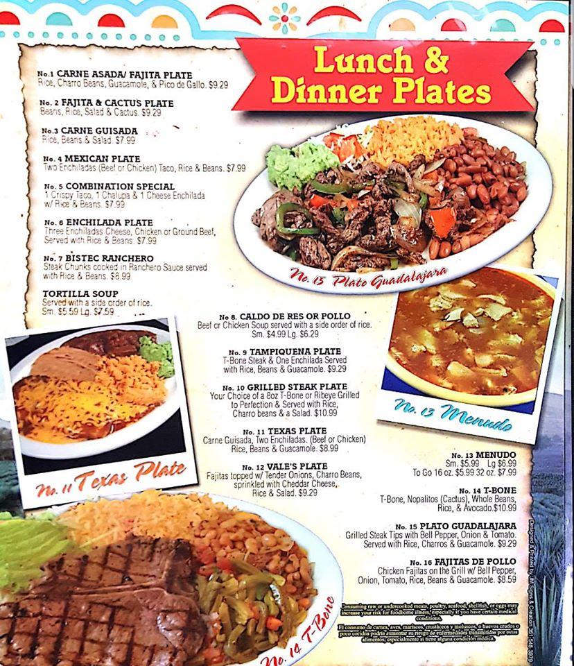 Menu at Ranchero 's restaurant, Sinton