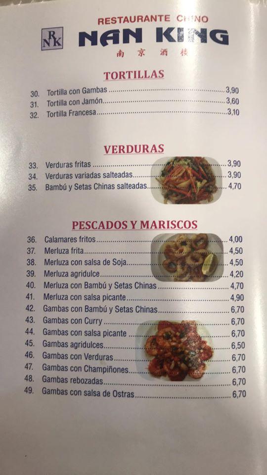 Carta de Restaurante Chino Nan King, San Vicente del Raspeig, Carretera ...