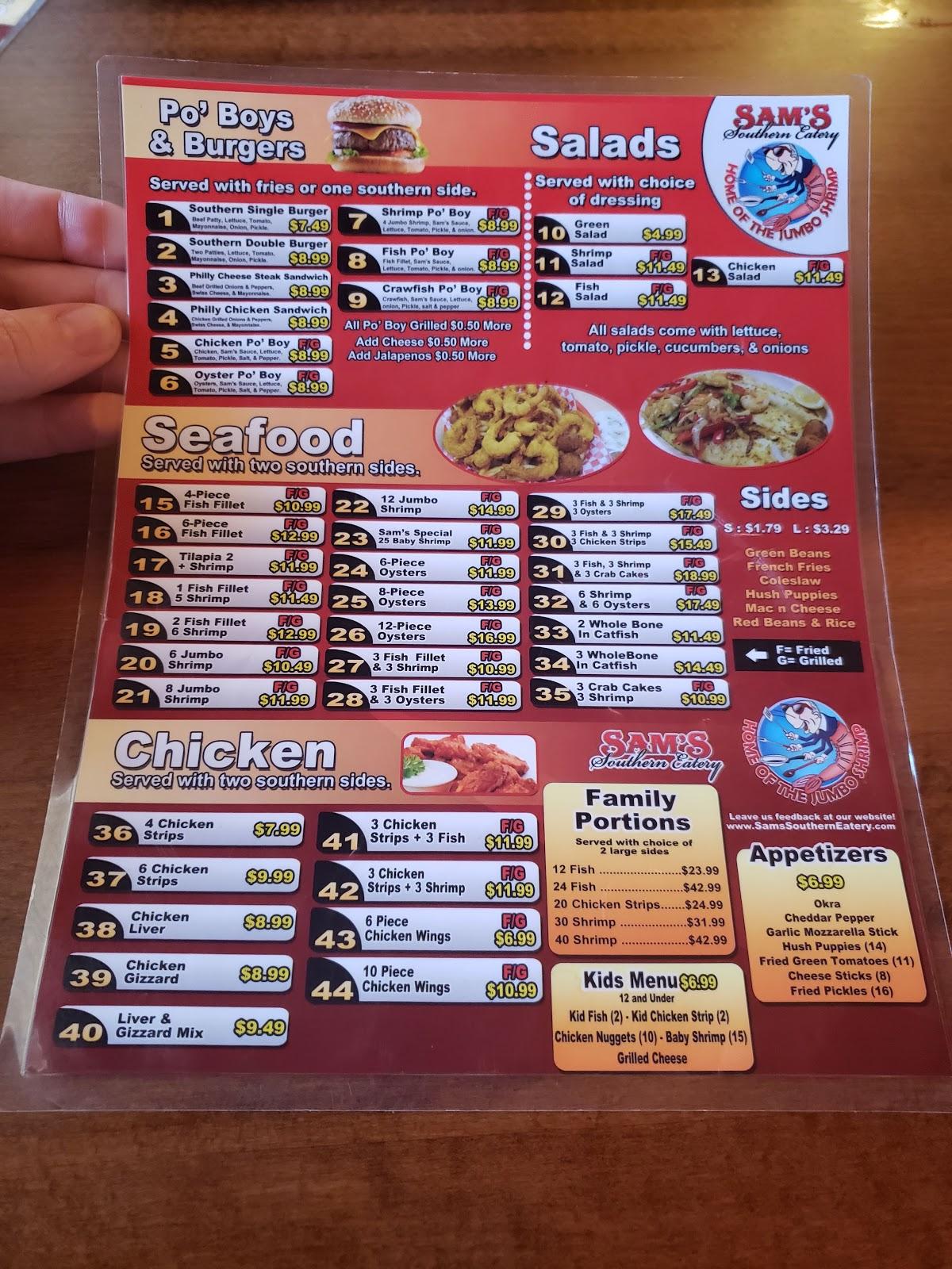 Menu at Sam's Southern Eatery restaurant, Temple