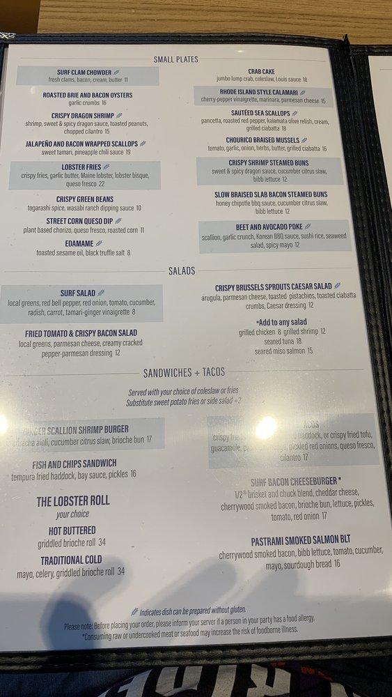 Menu at Surf Woburn restaurant, Woburn