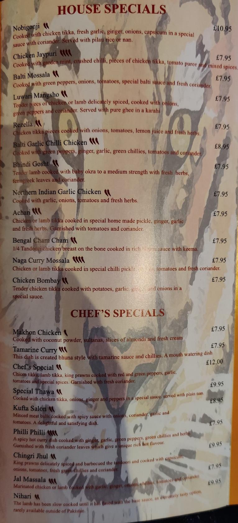 Menu at Taste Of Bengal restaurant, Penrith