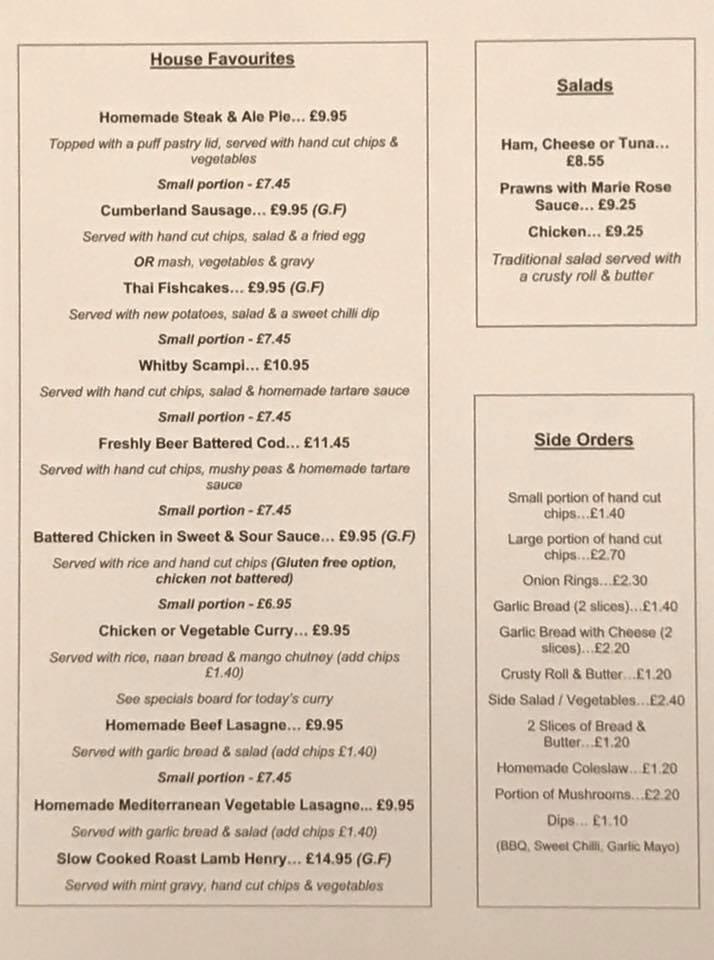 Menu at The Agricultural Inn pub & bar, Penrith