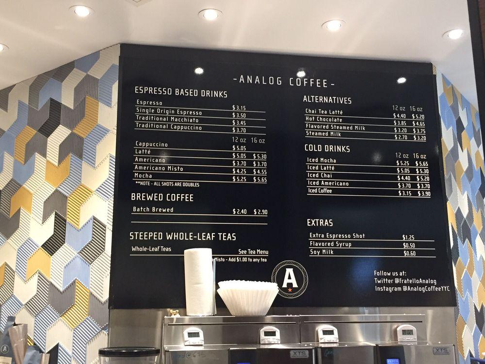 Menu at Analog Coffee Bow Valley Square cafe, Calgary, 5 Ave SW #205