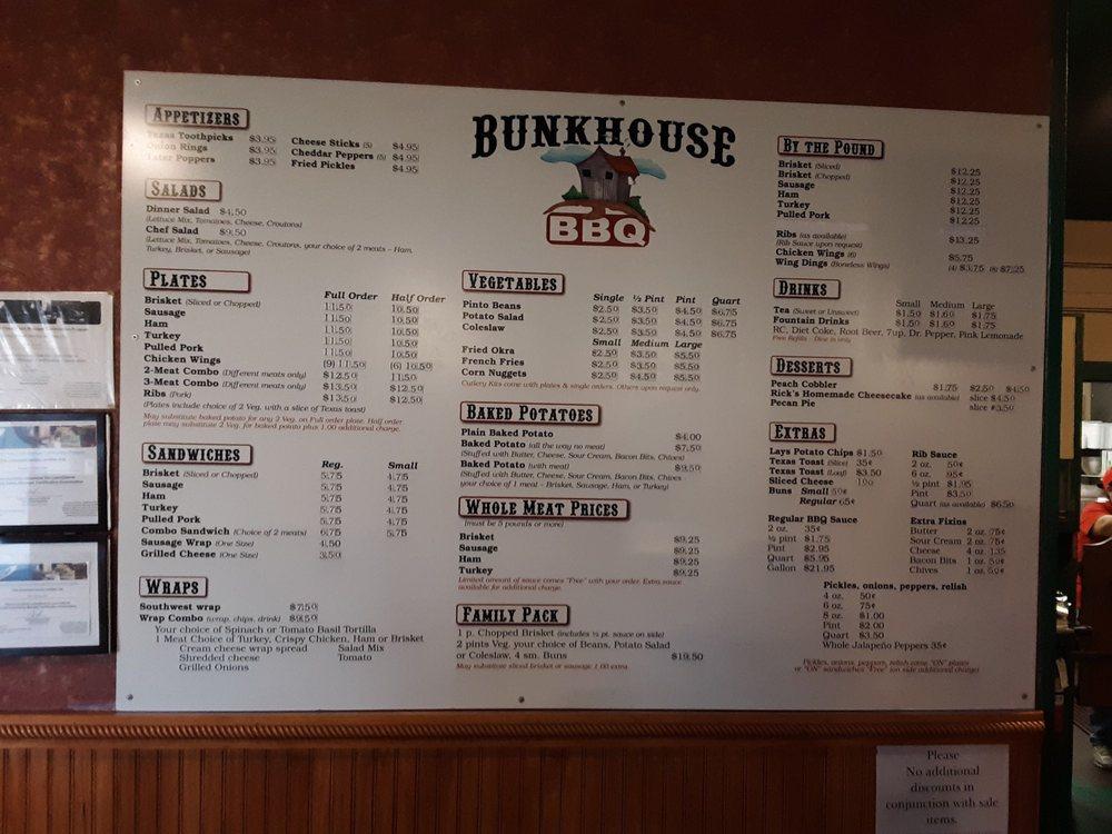 Menu at Bunkhouse Barbeque, Clifton, S Avenue G