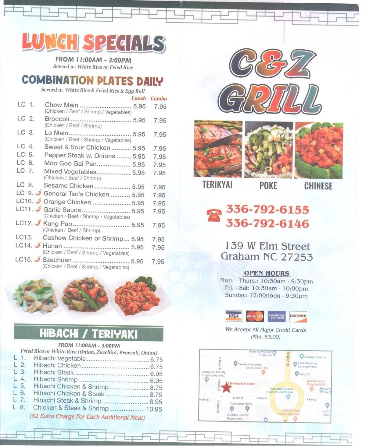 Menu at C & Z Grill restaurant, Graham