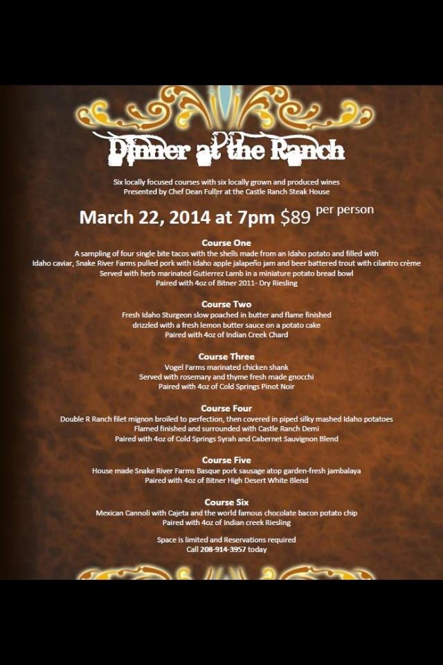 Menu at Castle Ranch Steakhouse, Boise