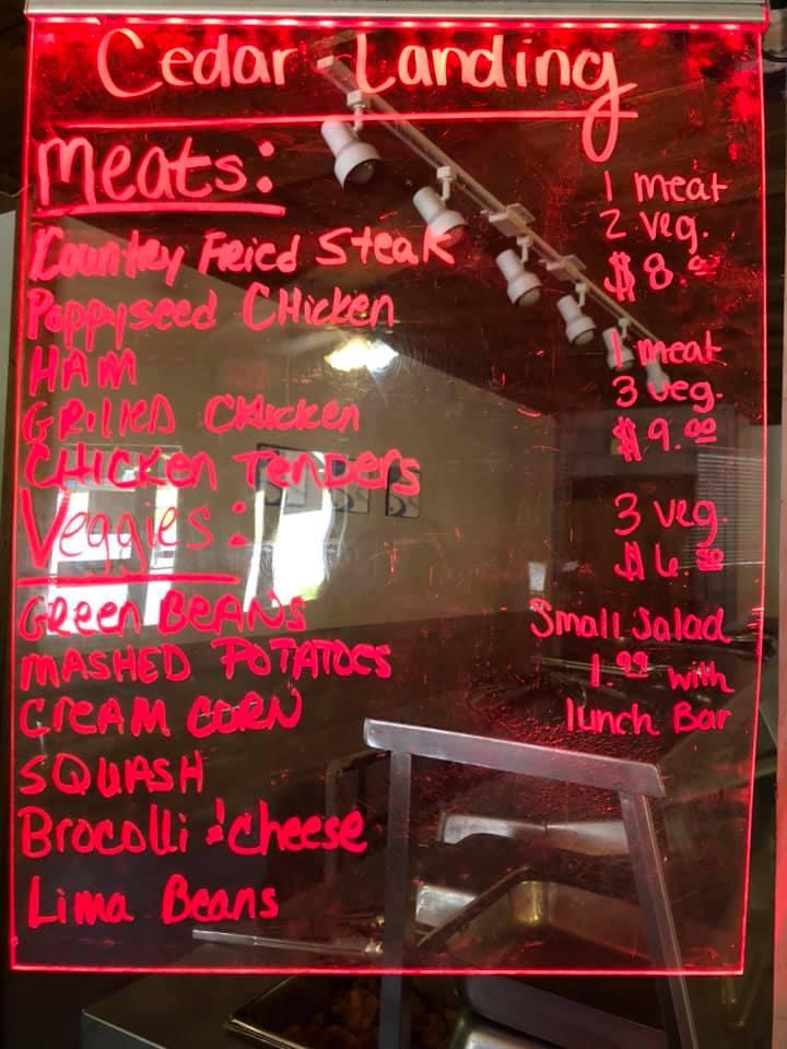 Menu at Cedar Landing restaurant, Winfield