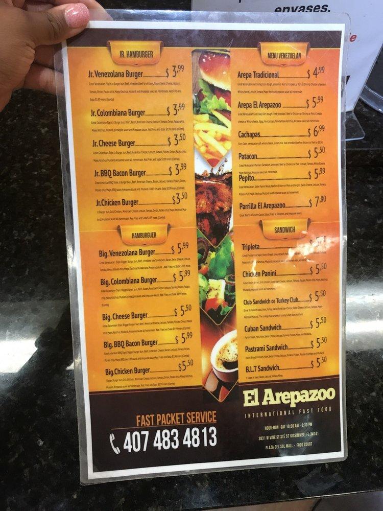 Menu at El Arepazoo fast food, Kissimmee, W Vine St #57