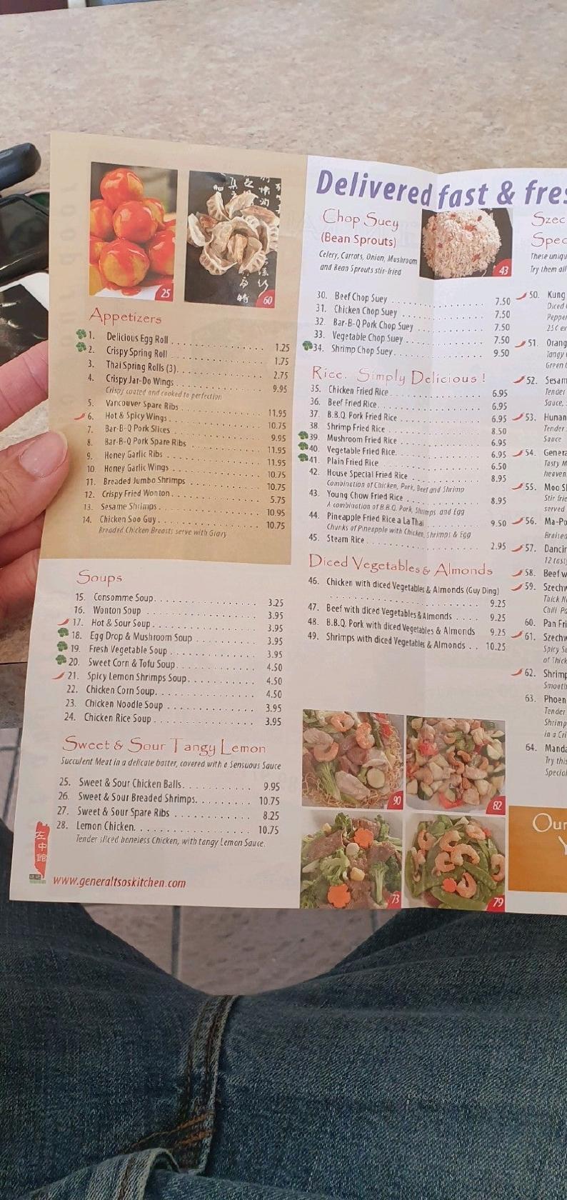Menu at General Tso's Kitchen restaurant, Richmond Hill
