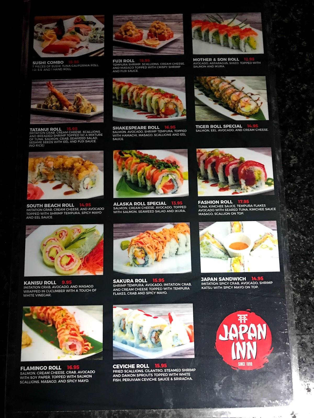 Menu at Japan Inn restaurant, Plantation