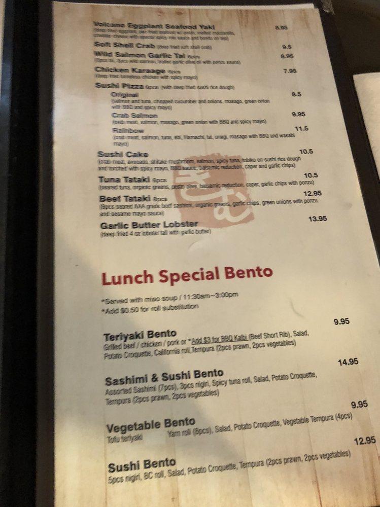 Menu at Kimu Japanese Cuisine restaurant, Vancouver