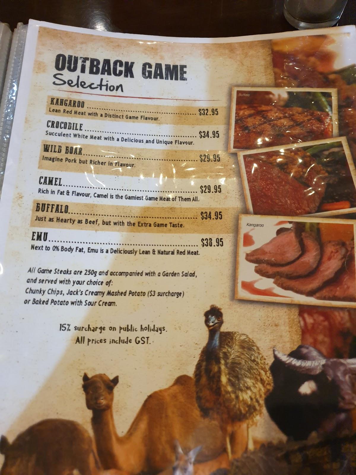 Menu at Outback Jacks steakhouse, Northbridge, 124 James St