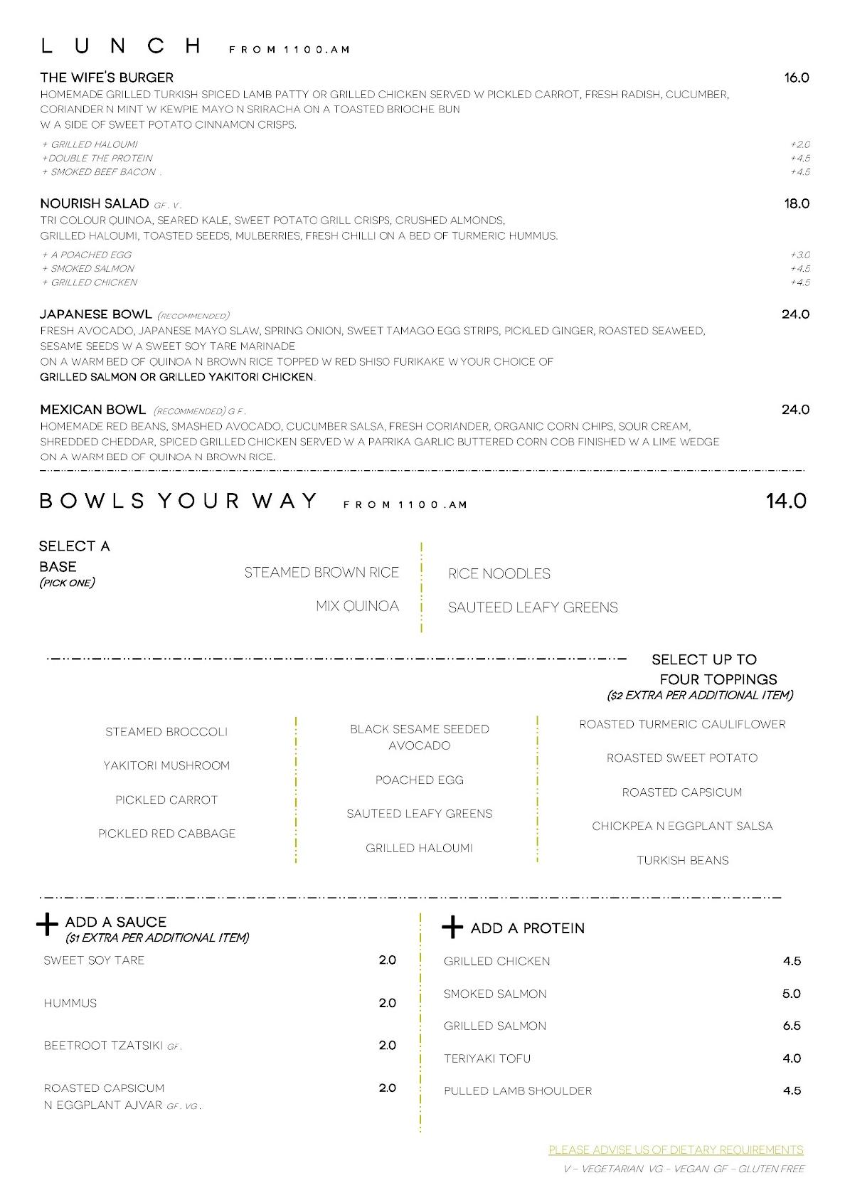 Menu at Second Wife cafe, Box Hill