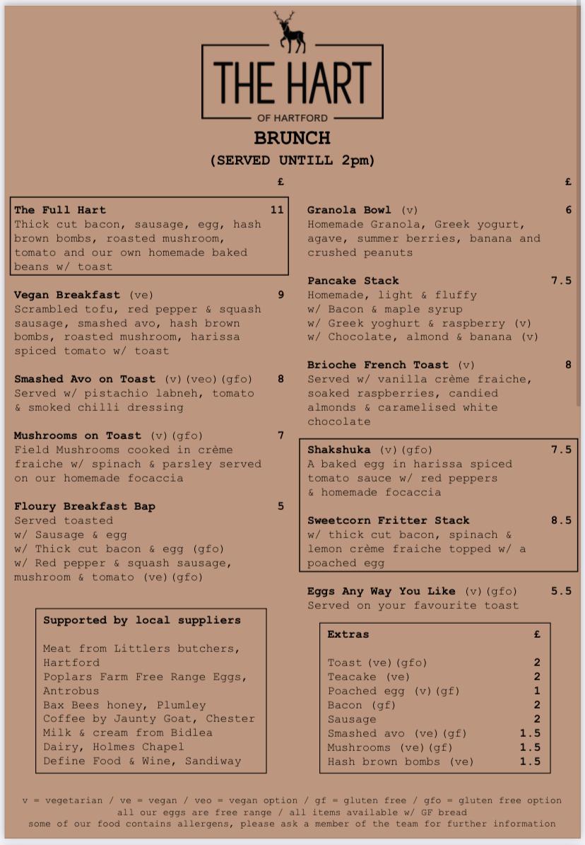 Menu at The Hart of Hartford cafe, Hartford